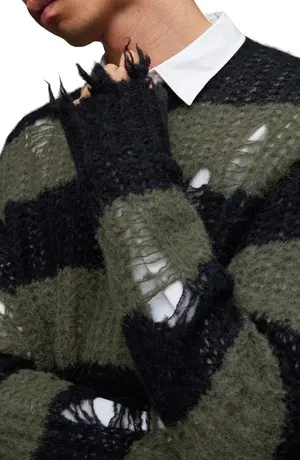 ALLSAINTS Sid Distressed Stripe Alpaca Blend Crewneck Sweater