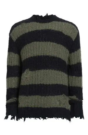 ALLSAINTS Sid Distressed Stripe Alpaca Blend Crewneck Sweater