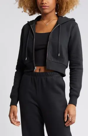 Bp. Crop Cotton-blend Zip-up Hoodie