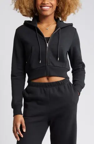 Bp. Crop Cotton-blend Zip-up Hoodie
