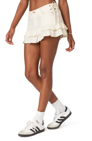 EDIKTED Ruffle Denim Miniskirt