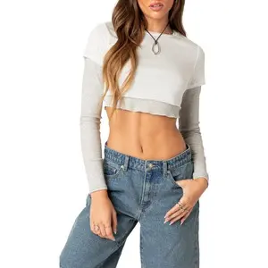 EDIKTED Layered Long Sleeve Crop Top