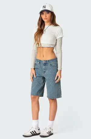 EDIKTED Layered Long Sleeve Crop Top