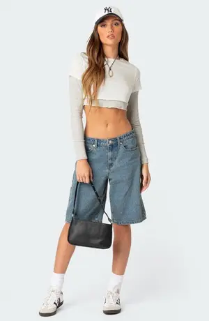 EDIKTED Layered Long Sleeve Crop Top