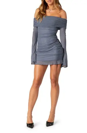 EDIKTED Gala Foldover Mini Dress - Gray