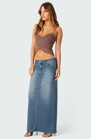 EDIKTED Crossover Crop Mesh Tank - Brown