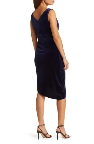 Sam Edelman Drape Neck Stretch Velvet Cocktail Dress