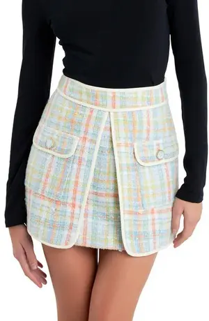English Factory Plaid Bouclé Miniskirt