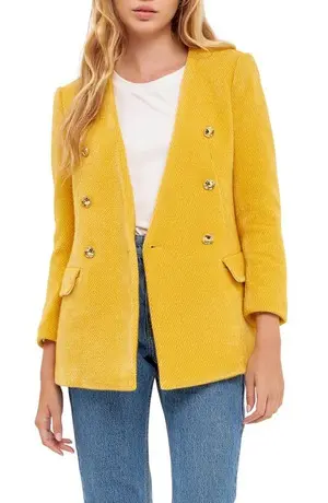 English Factory Texture Metallic Double Breasted Jacket - Yellow
