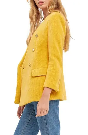 English Factory Texture Metallic Double Breasted Jacket - Yellow