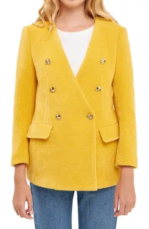 English Factory Texture Metallic Double Breasted Jacket - Yellow