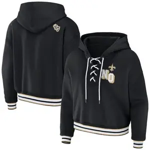 WEAR BY ERIN ANDREWS New Orleans Saints Lace-up Pullover Hoodie - Black