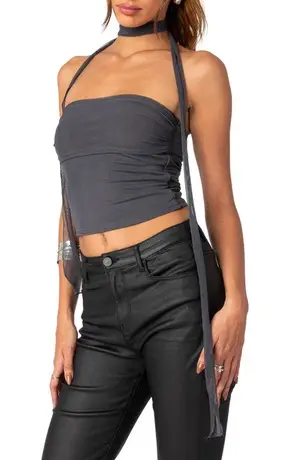 EDIKTED Gathered Strapless Crop Top With Scarf