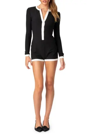 EDIKTED Contrast Rib Romper - Black-and-white