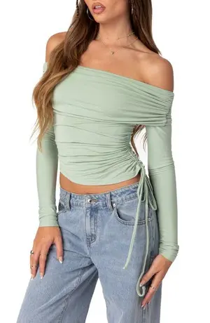 EDIKTED Off-the-shoulder Knit Top - Green