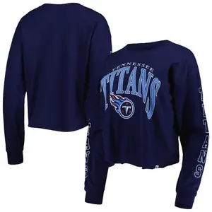 '47 Tennessee Titans Skyler Parkway Cropped Long Sleeve T-shirt - Navy