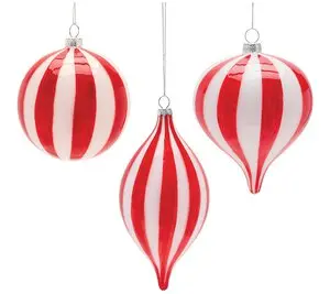 MELROSE Striped Glass Ornament Set