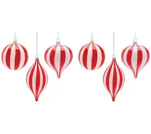 MELROSE Striped Glass Ornament Set