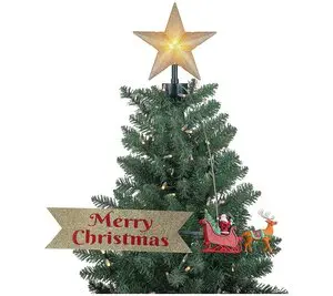 MR. CHRISTMAS Animated Santa's Sleigh Tree Topper With Banner