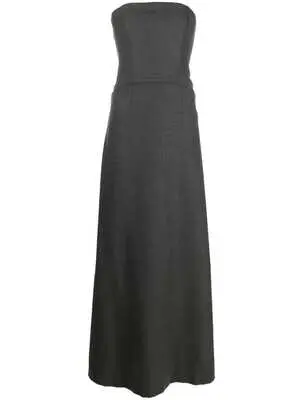 Alberta Ferretti Bustier Flannel Maxi Dress