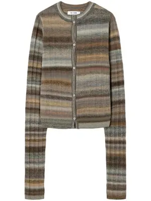 RE/DONE Striped Ribbed-knit Wool Cardigan - Brown