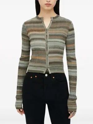 RE/DONE Striped Ribbed-knit Wool Cardigan