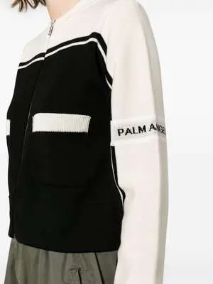 Palm Angels Logo-intarsia Wool Zip Cardigan - Black