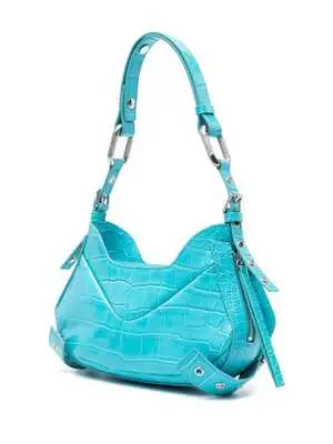 BIASIA Y2k Crocodile-embossed Leather Shoulder Bag - Blue