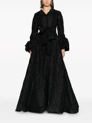 BARUNI Gathered-sleeve Shimmer Belted Gown