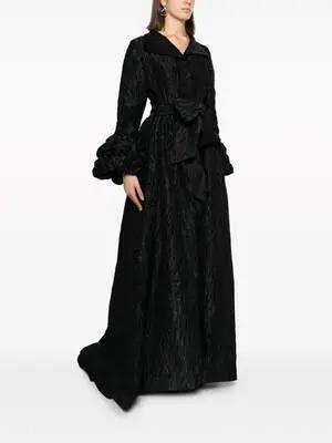 BARUNI Gathered-sleeve Shimmer Belted Gown