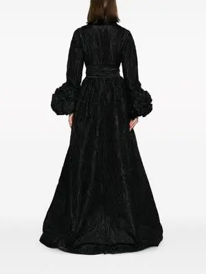 BARUNI Gathered-sleeve Shimmer Belted Gown