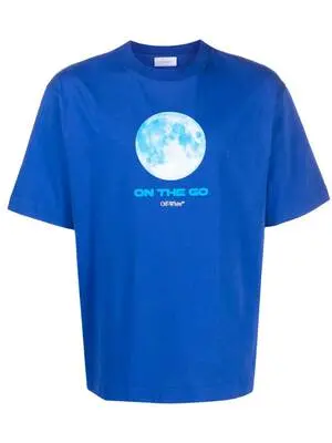 Off-White Moon-print Cotton T-shirt - Blue