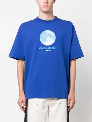 Off-White Moon-print Cotton T-shirt - Blue