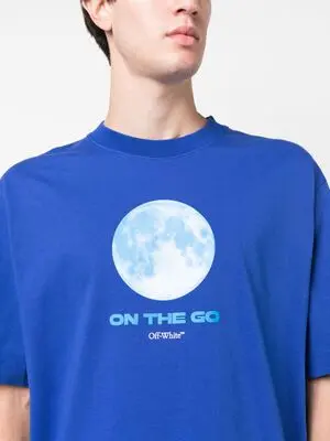 Off-White Moon-print Cotton T-shirt - Blue
