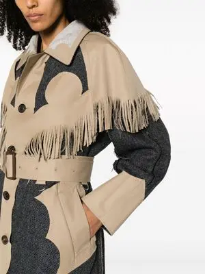 MAISON MARGIELA Fringed Panelled Single-breasted Coat - Neutrals
