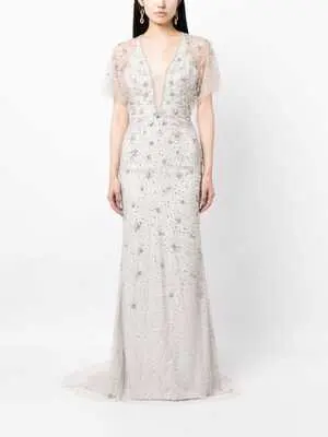 Jenny Packham Sofie Crystal-embellished Gown - Grey