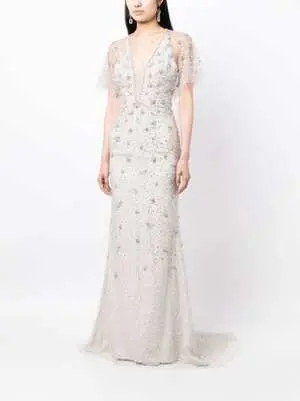 Jenny Packham Sofie Crystal-embellished Gown - Grey