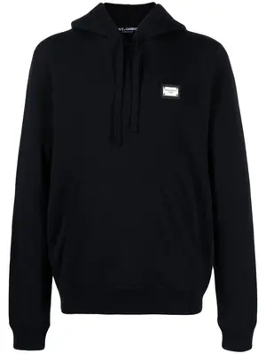 Dolce & Gabbana Logo-plaque Knitted Hoodie - Blue
