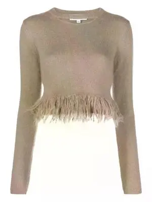JW Anderson Fringed-hem Cropped Jumper - Brown
