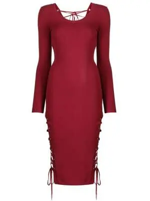 FLEUR DU MAL Lace-up Knit Midi Dress