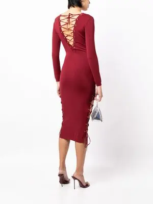 FLEUR DU MAL Lace-up Knit Midi Dress