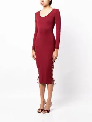 FLEUR DU MAL Lace-up Knit Midi Dress