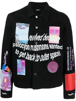 MSFTS Graphic-print Denim Jacket - Black