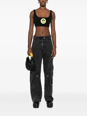 BARROW Smiley-face Jersey Fleece Cropped Top