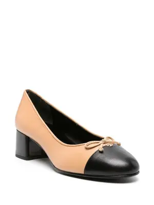 Tory Burch Cap-toe Leather Block Heel Pumps