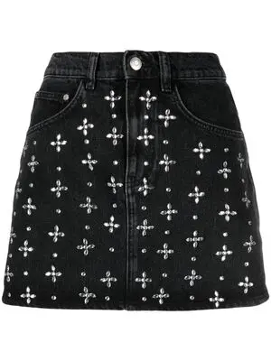 Maje Rhinestone-embellished Denim Miniskirt - Black