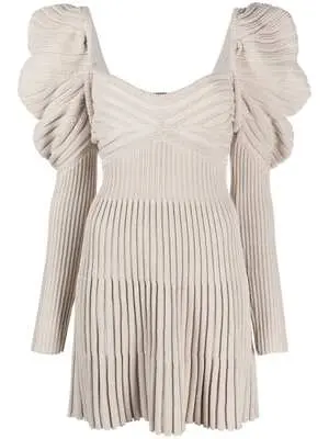 Cult Gaia Mutton-sleeve Ribbed Minidress - Neutrals