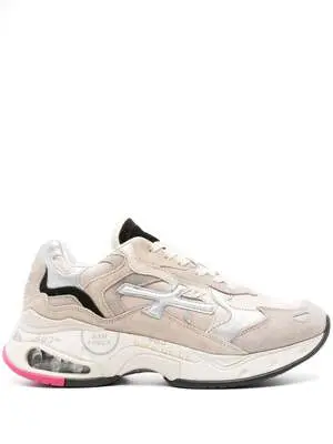 Premiata Sharky Logo-embossed Leather Sneakers - Neutrals