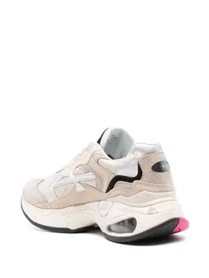 Premiata Sharky Logo-embossed Leather Sneakers - Neutrals