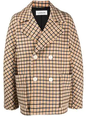 LANVIN Check-pattern Virgin Wool Pea Coat